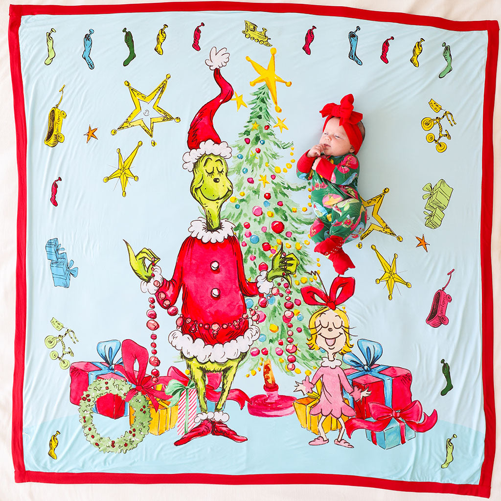 Green Reversible Baby Blanket | Dr. Seuss Who-liday Tree & Feelin' Grinchy