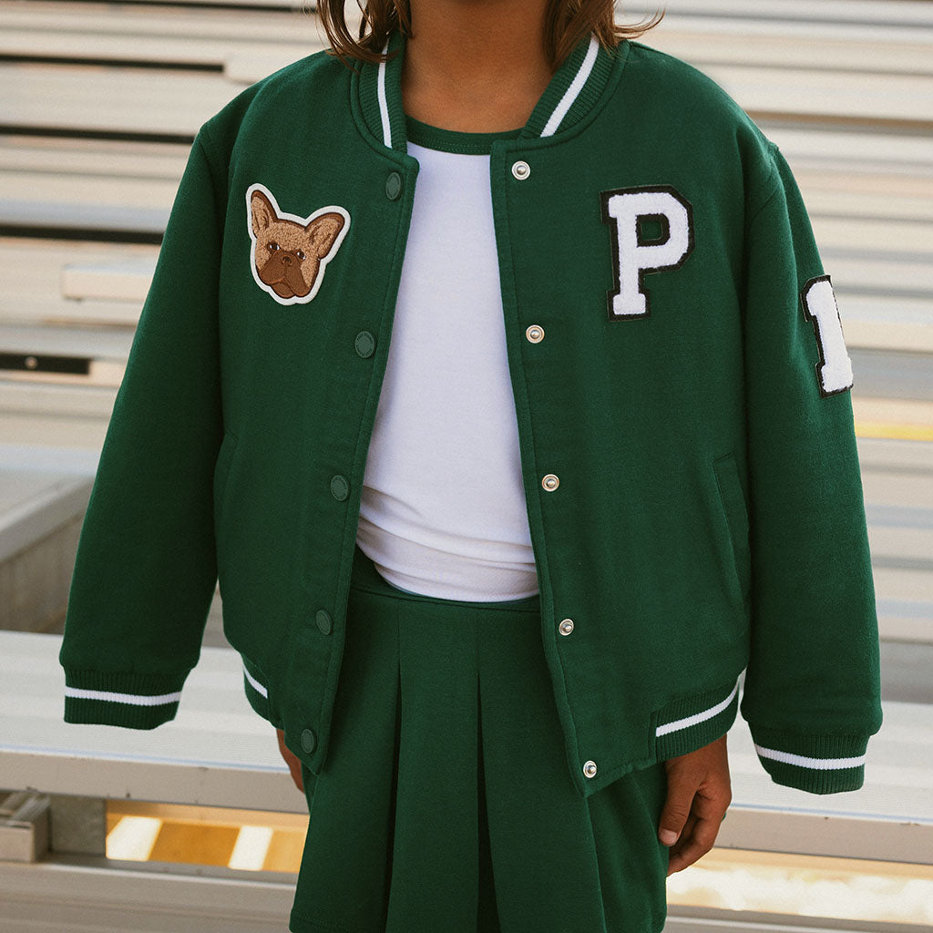 Collegiate Green Long Sleeve Varsity Green Fleece Varsity Jacket | Posh ...