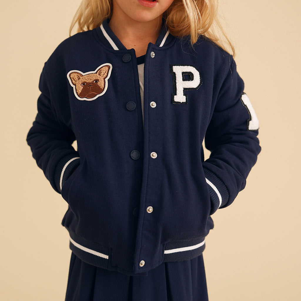Collegiate Blue Long Sleeve Varsity Navy Fleece Varsity Jacket | Posh ...