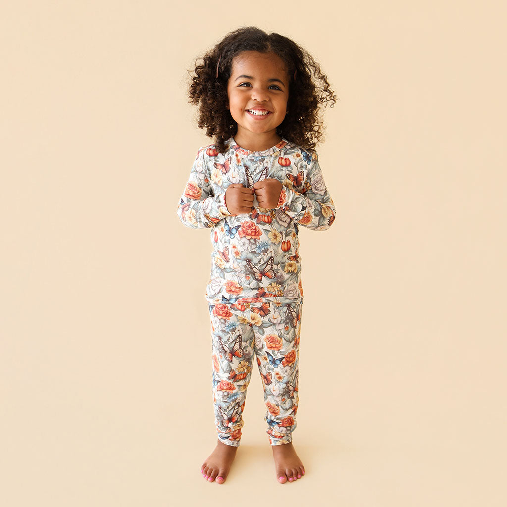 Butterfly Floral Multi Long Sleeve Toddler Pajamas | Mariposa
