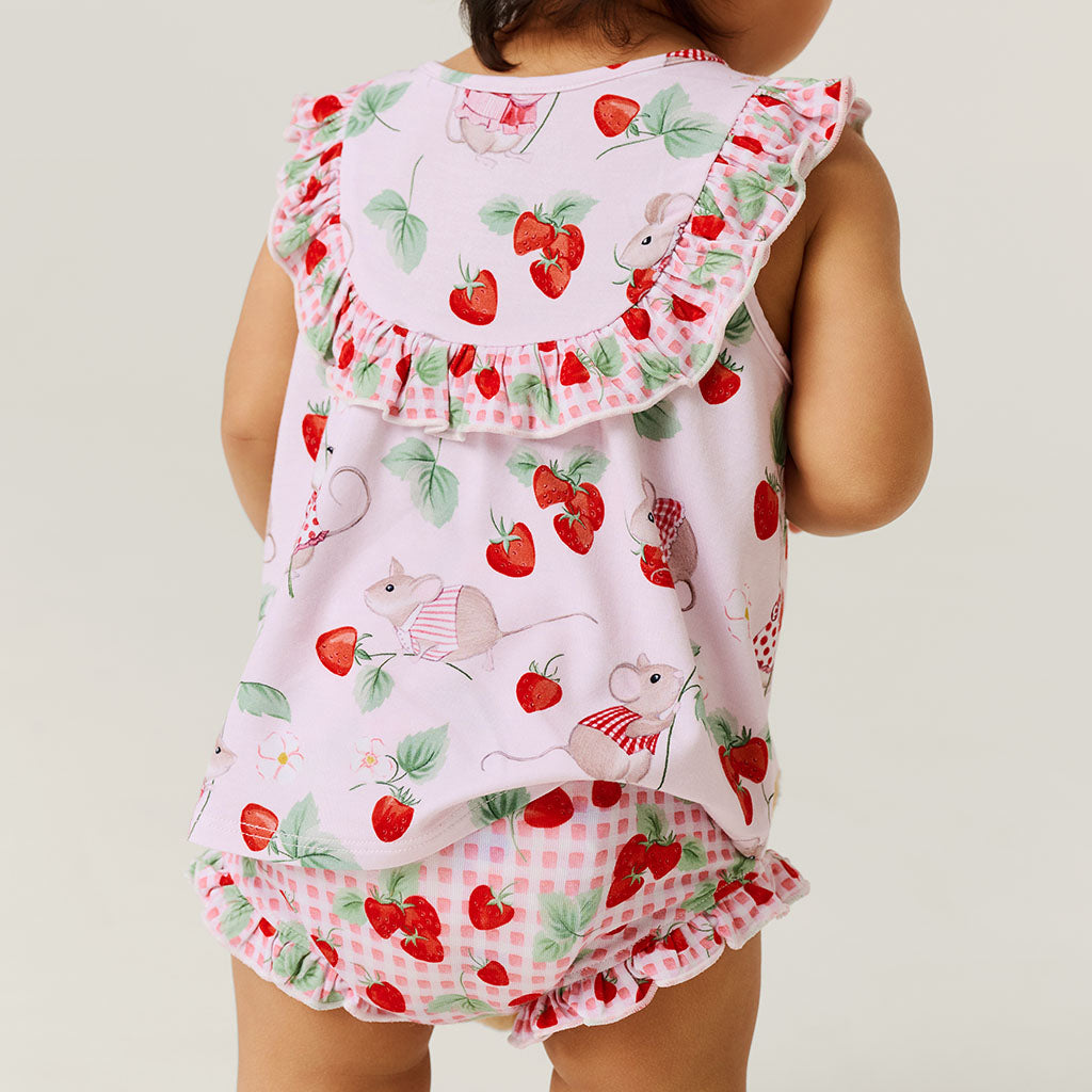 Strawberry Red Sleeveless Country Mouse Ruffled Babydoll Bummie Set ...
