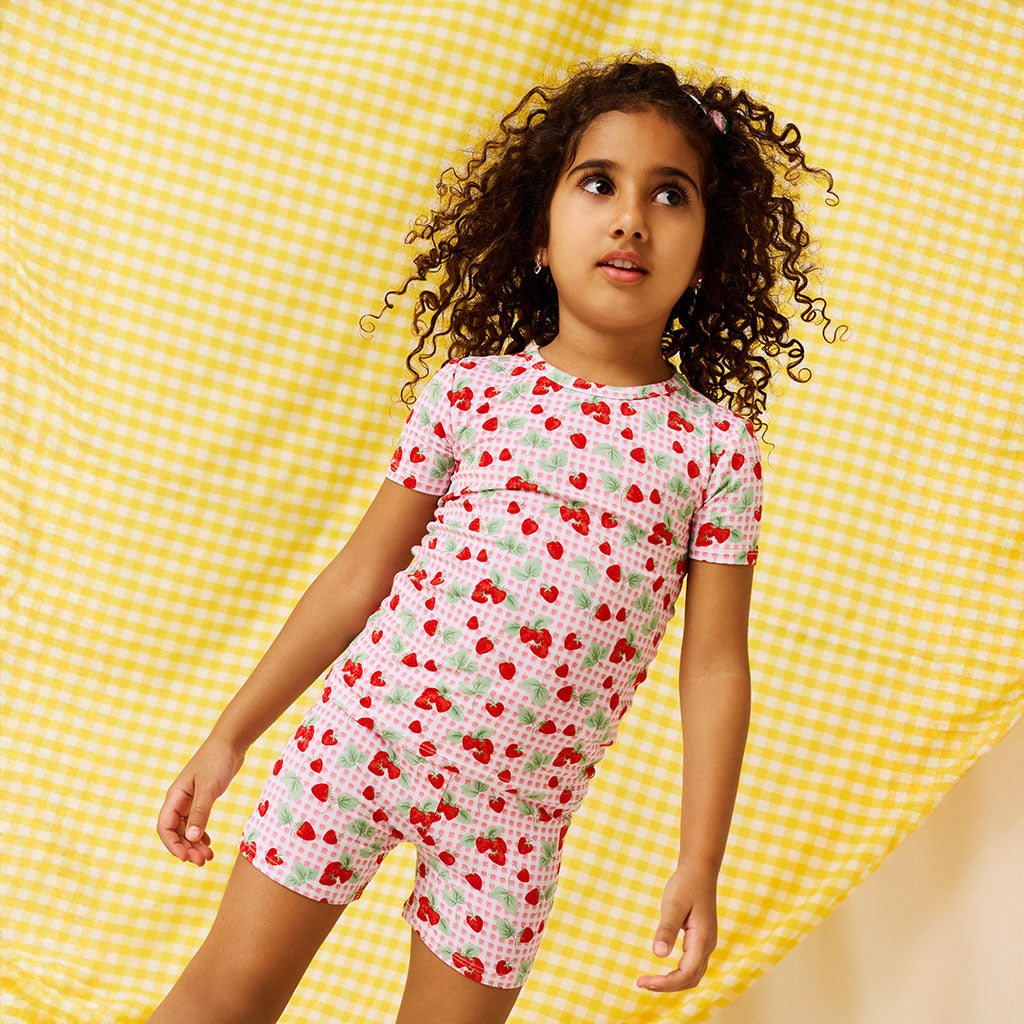 Strawberry Red Short Sleeve Sweet Strawberries Classic Pajama Short Set ...