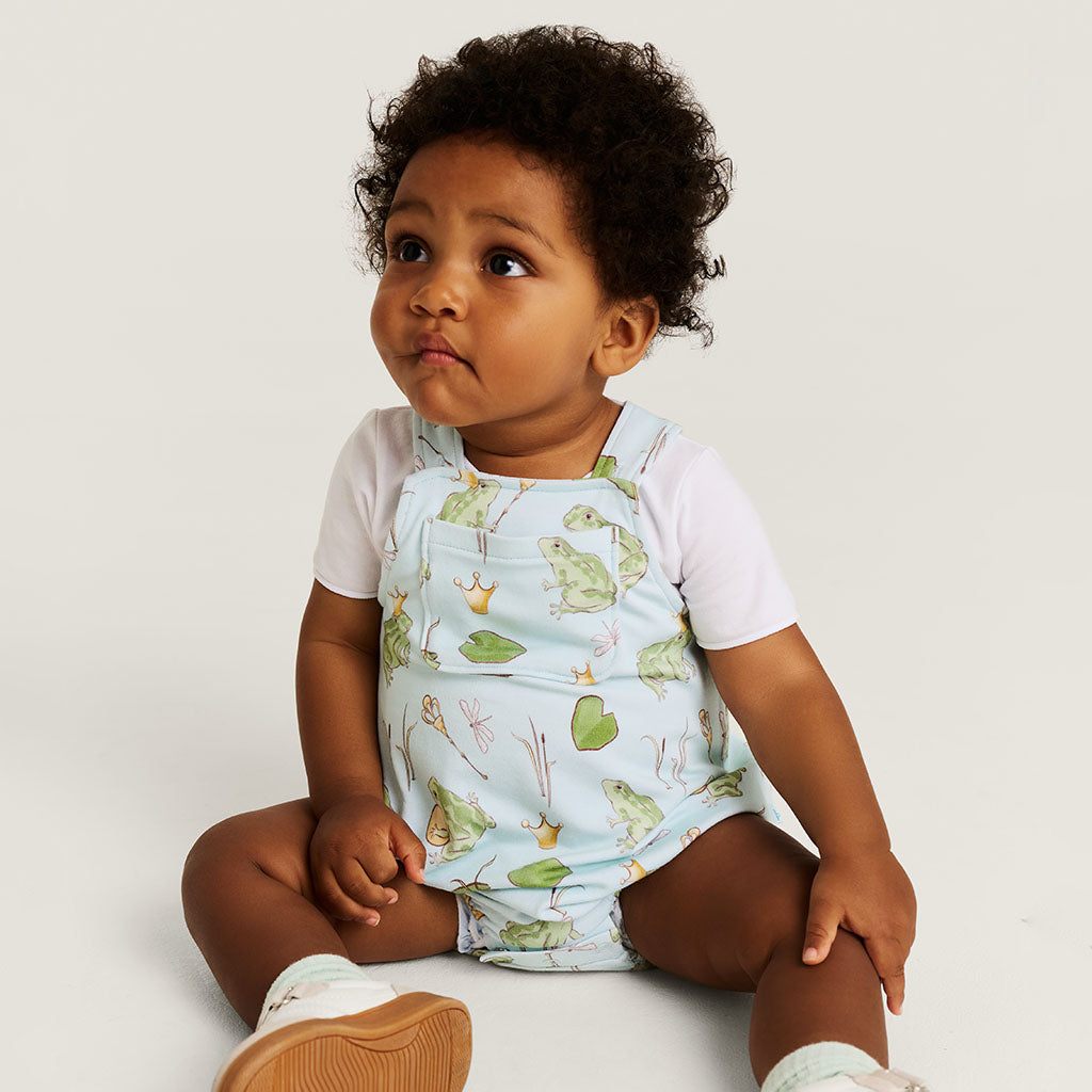 Frog Green Daywear Louis French Terry Overall Bubble Romper | Posh Peanut®