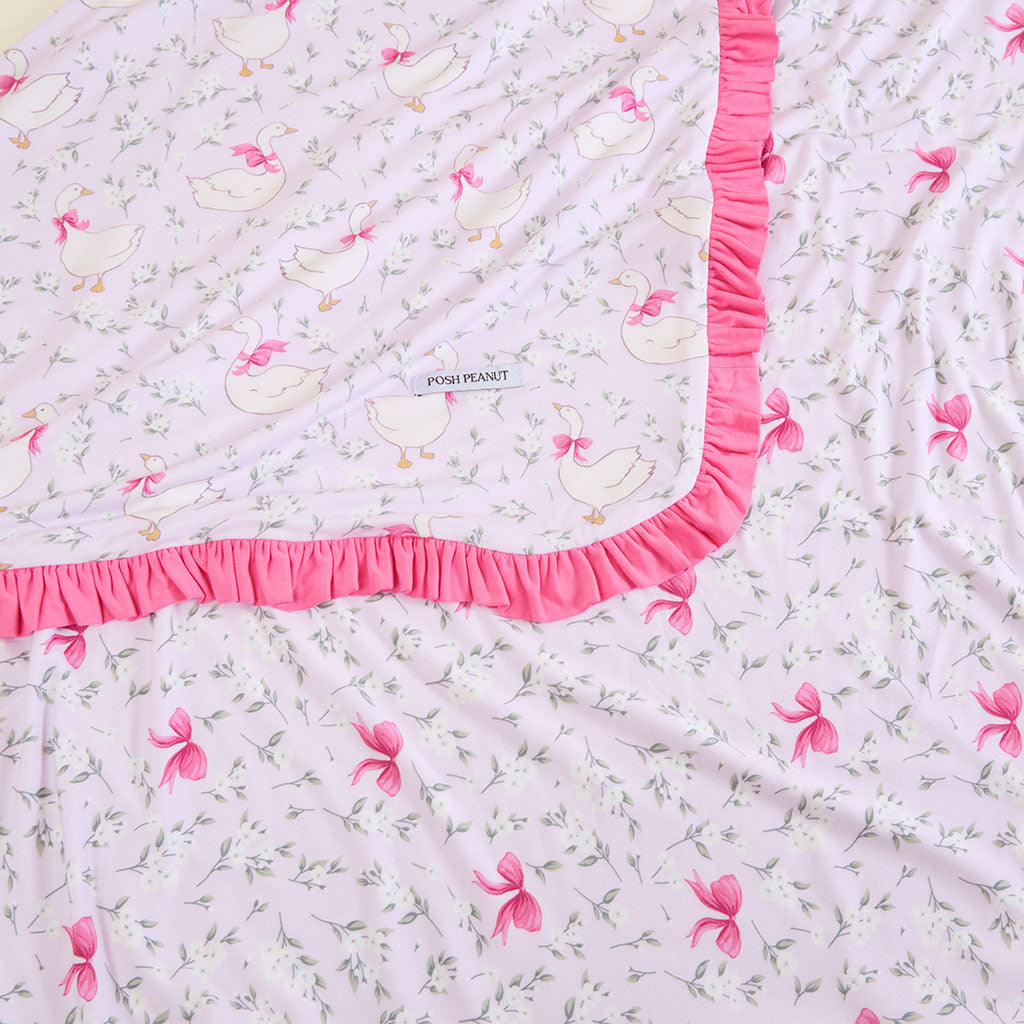 Fairytale Pink Reversible Goose Blossoms & Sweet Floral Ruffled Luxette ...